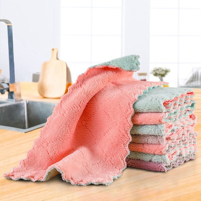 Kitchen Coral Fleece Dish Towel Rag Non-stick Oil ... – Grandado