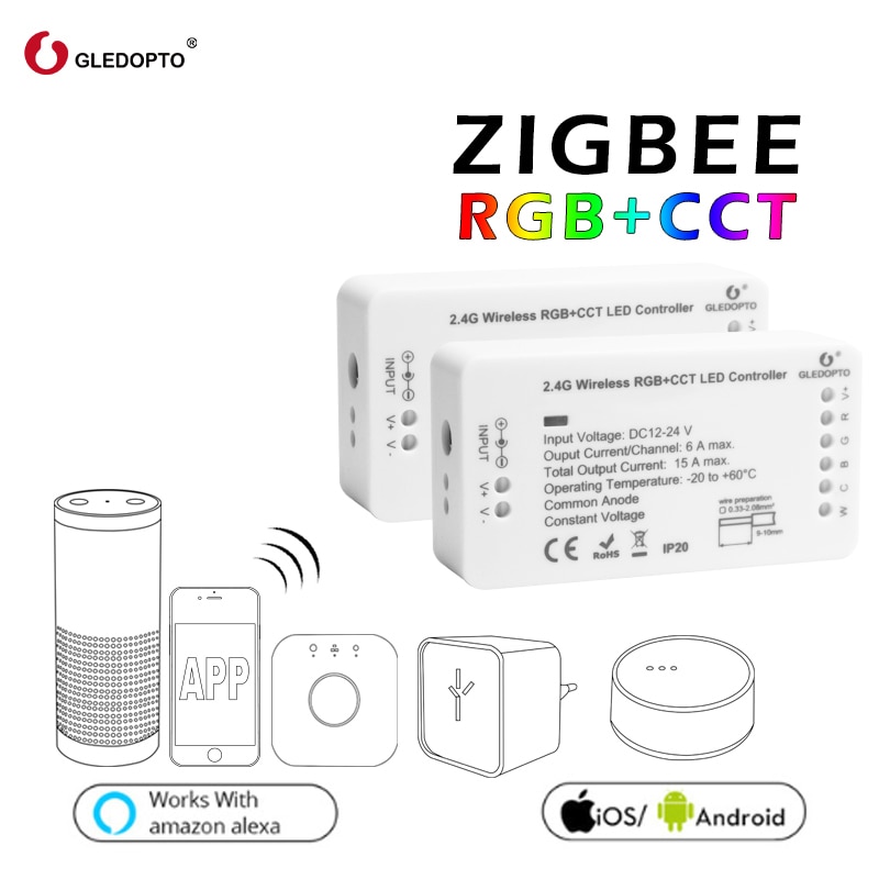 Gledopto 1id/2id rgb+cct led controller zigbee zll... – Grandado