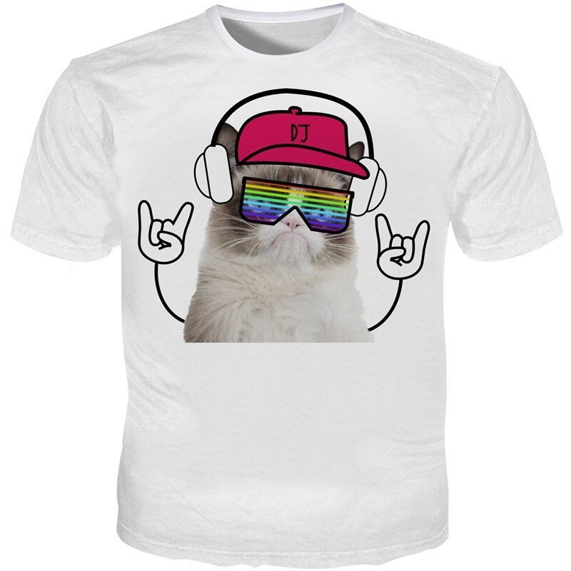 Cloudstyle Funny DJ Cat T-shirt Men 3D Printed Sho... – Grandado