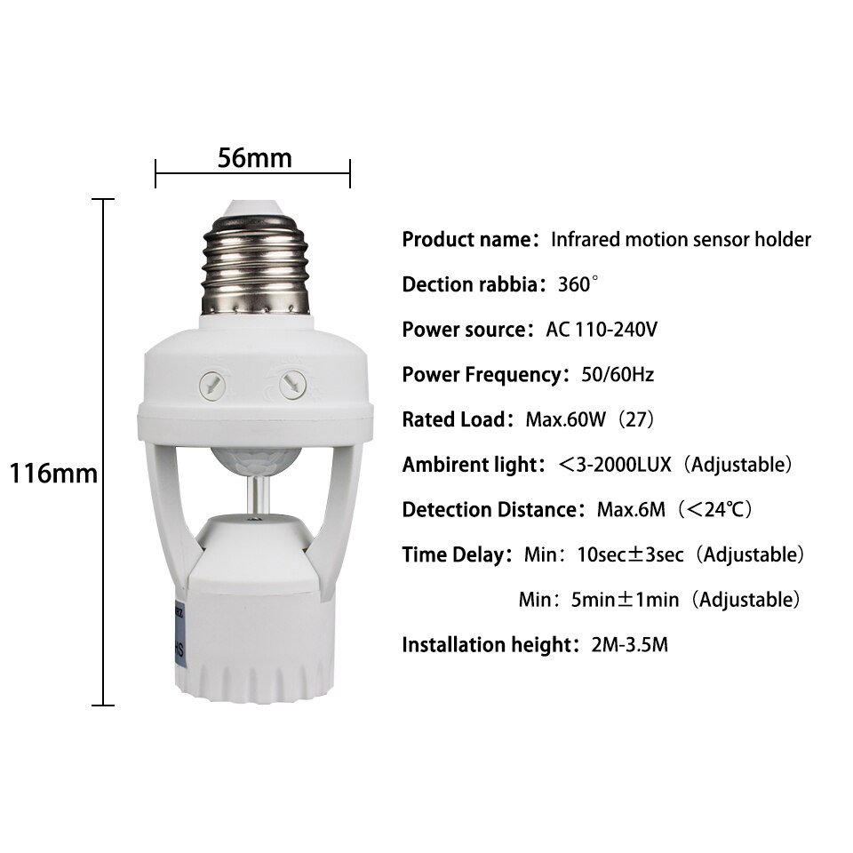 PIR Motion Sensor E27 LED lampe Basis Halter 220 V... – Vicedeal