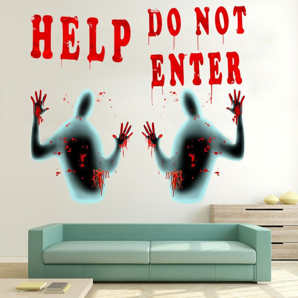 Halloween Blood Handprint Silhouette Door And Wind... – Grandado