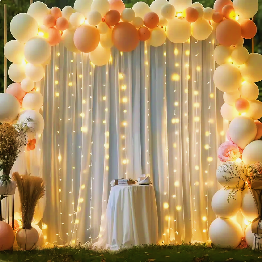 300 LEDS Gordijnen Lichtslingers Witte Tule Achter... – Grandado