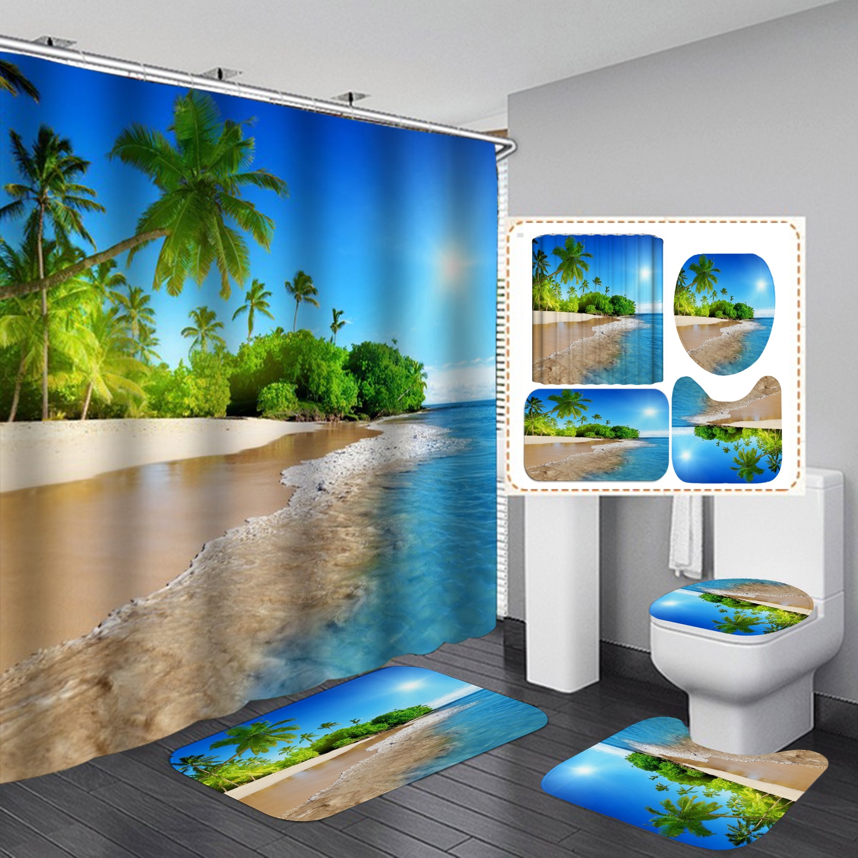 Coastal Sunny Beach Scenery 3D Shower Curtain Pede... – Grandado