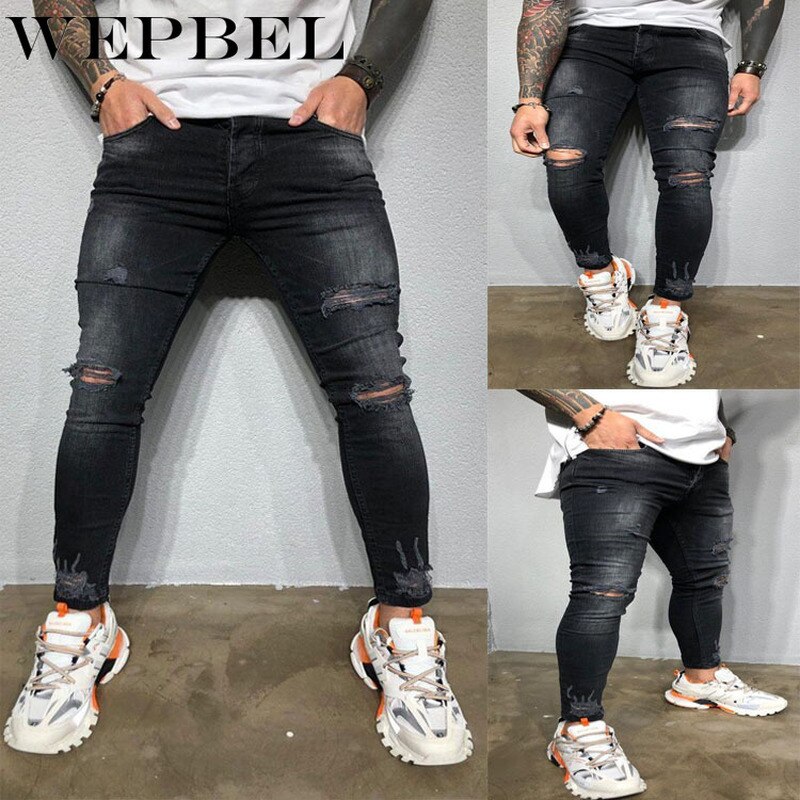 WEPBEL Men's Hosen Herren Biker Denim Jeans Ripped... – Grandado