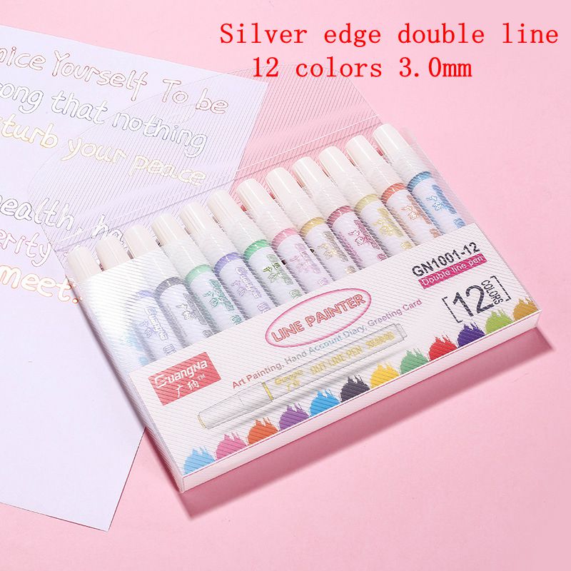 8/12pcs/set Double Line Outline Pen Glitter Color ... – Grandado