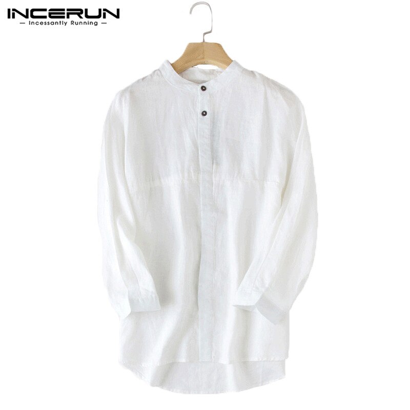 Incerun casual heren overhemd 3/4 mouwen staande l... – Vicedeal