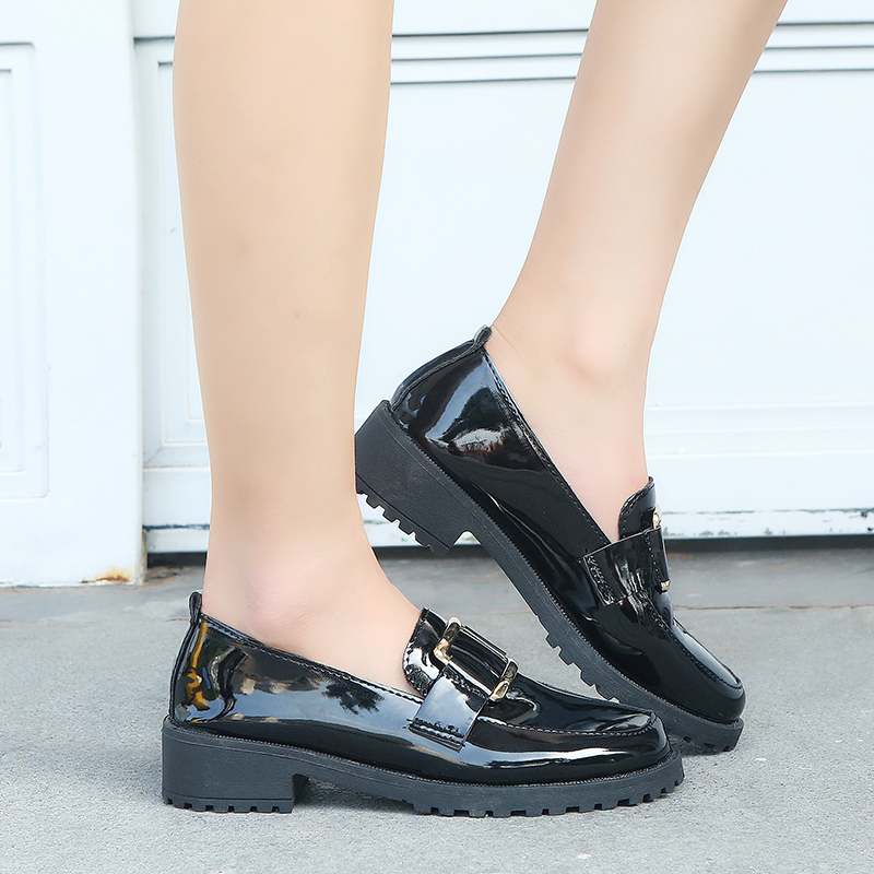 Solid Black Patent Leather Shoes Woman Flats Autum... – Grandado