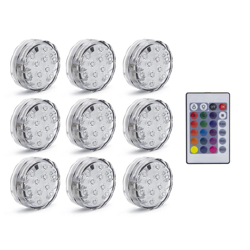 10 LED Remote Controlled RGB Submersible Light Bat... – Grandado