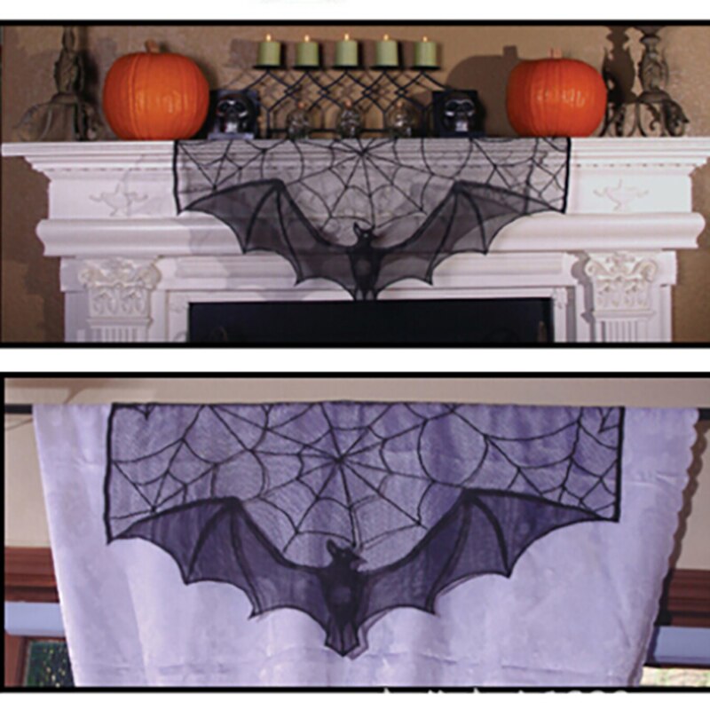 Halloween Bat Lace Curtains Kitchen Voile Pelmet L... – Grandado