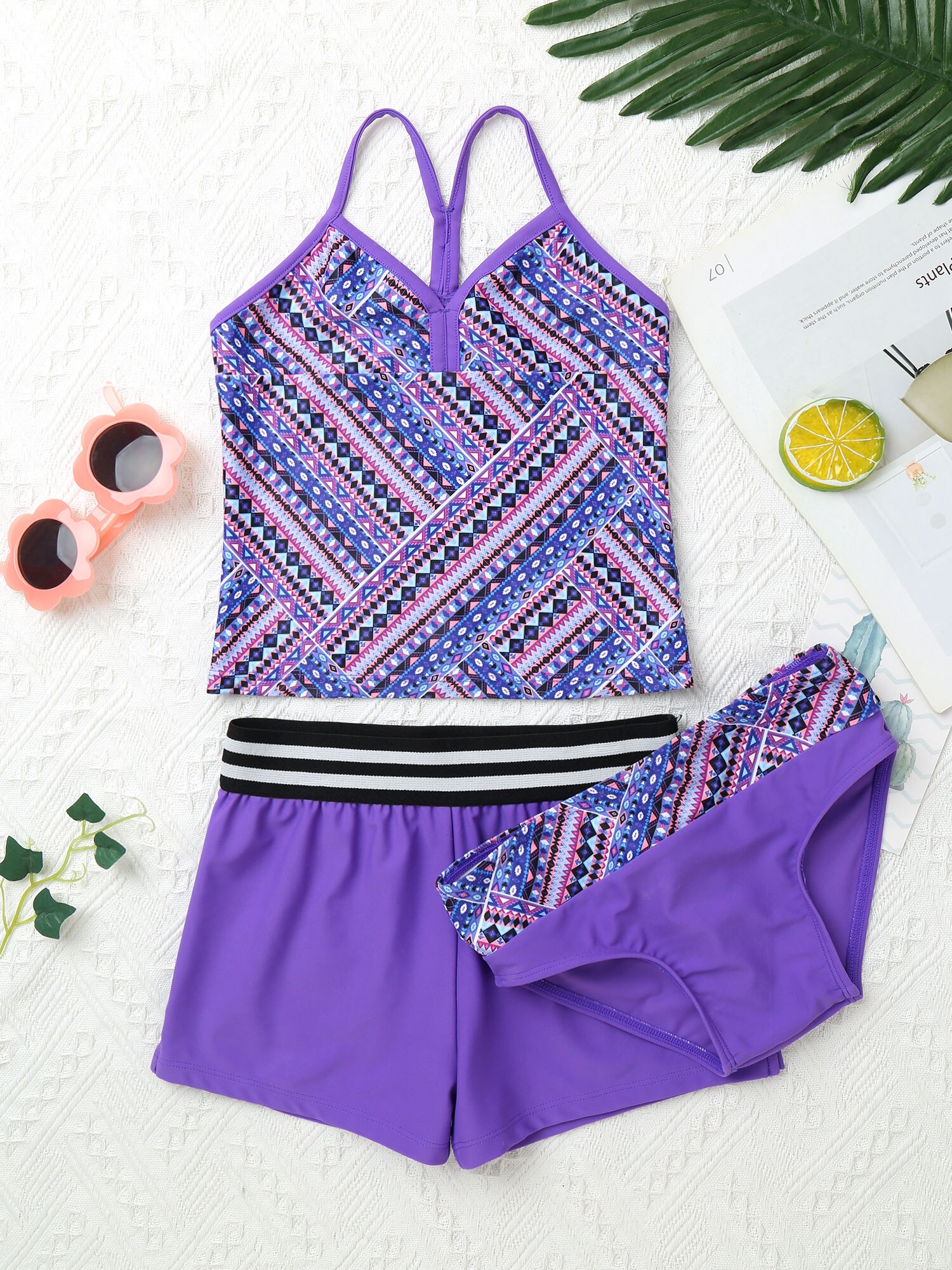 Summer 3Pcs Kids Girls Print Swimwear V Neck Spagh... – Grandado