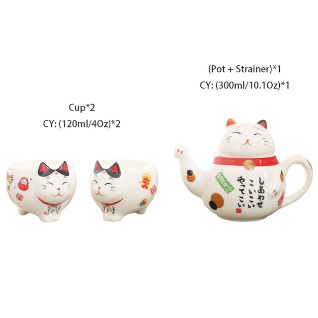 Cute Japanese Lucky Cat Porcelain Tea Set Red tea ... – Grandado