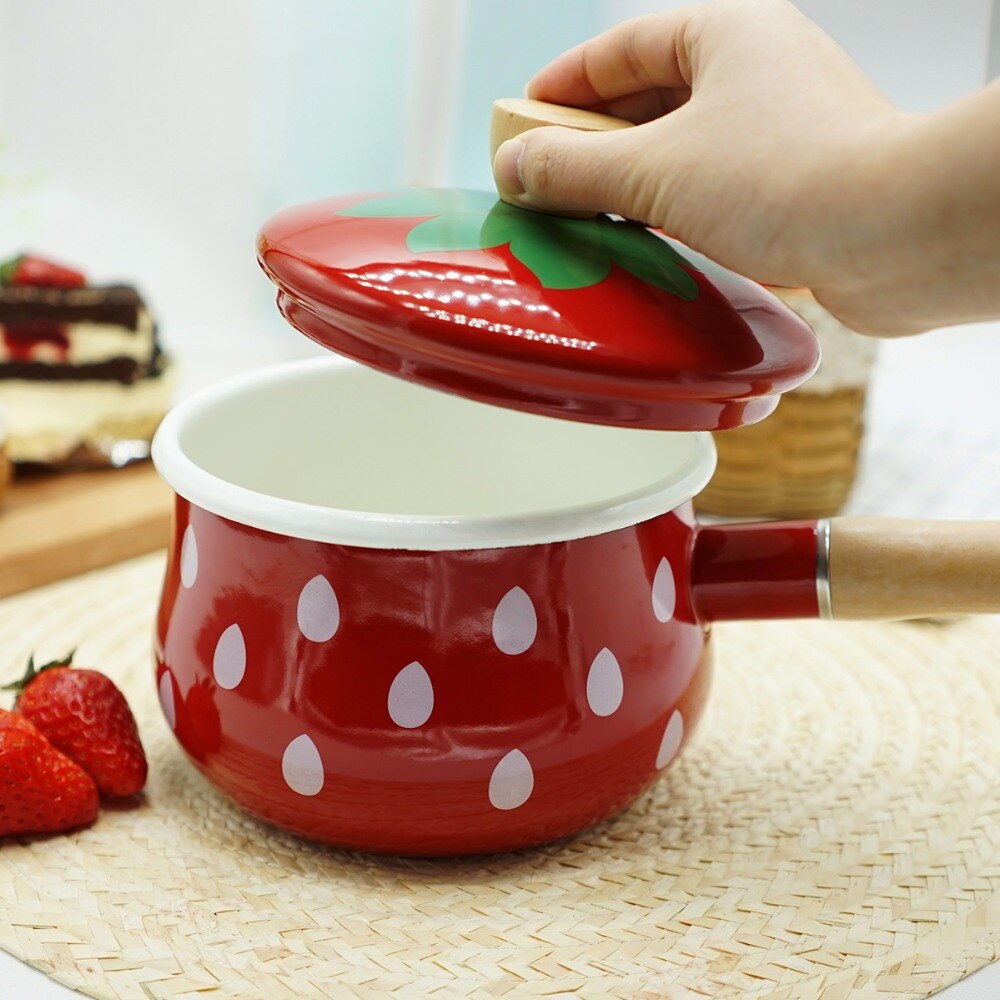 Enamel Cooking Pot Soup Milk Single Handle Strawbe... – Grandado