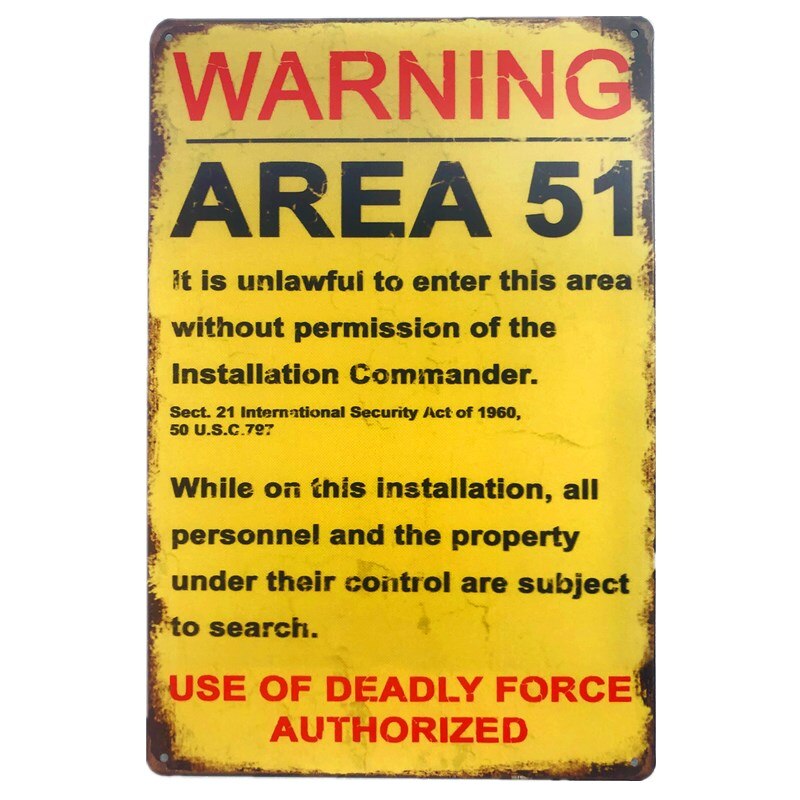 Warning Area 51 Plaque Metal Vintage Tin Sign Wall... – Grandado