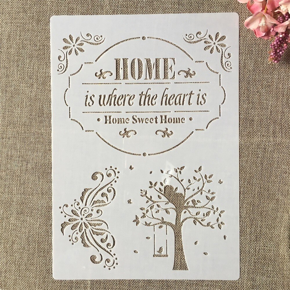 A4 29cm House Home Sweet Tree DIY Layering Stencil... – Vicedeal