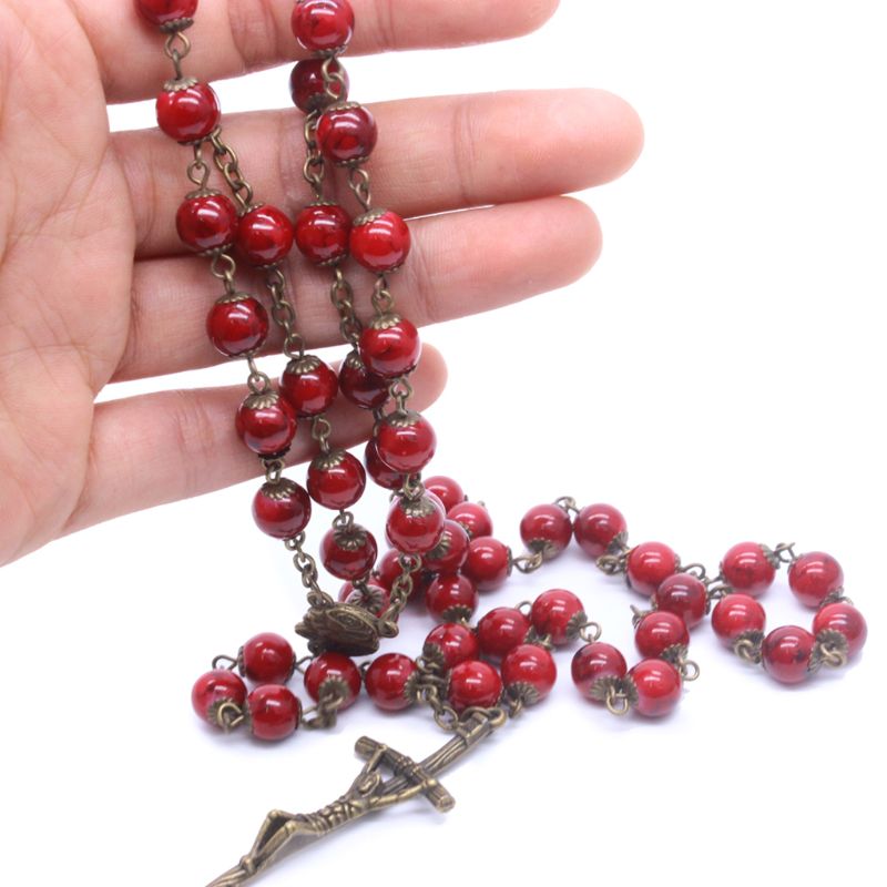 Handmade Round Bead Cross Crucifix Rosary Religiou... – Grandado