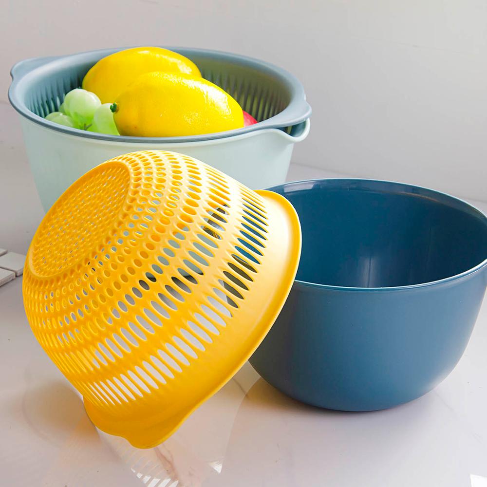 Colourful Kitchen Double Drain Basket Wash Fruit C... – Vicedeal