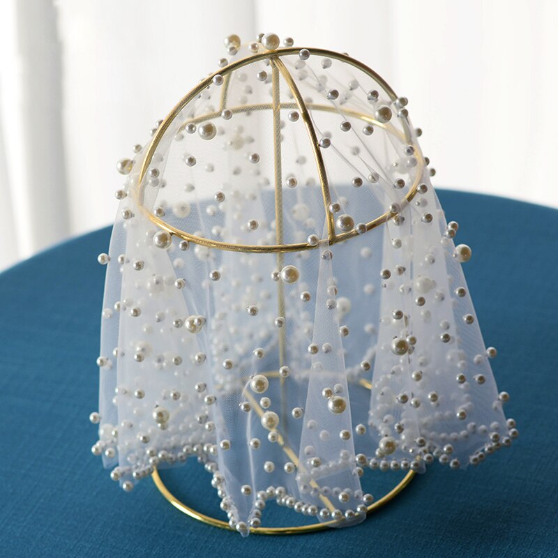 Romantic Light Ivory Handmade Pearls Wedding Veils... – Grandado