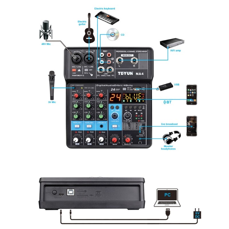 Audio Mixer Portable Sound Mixing Console USB Inte... – Grandado Audio Mixer Portable Sound Mixing Console USB Inte... – Grandado