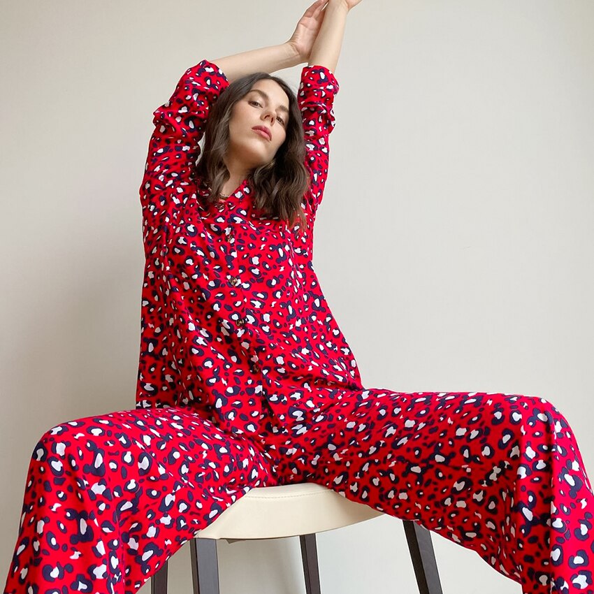 Hiloc Leopard Pajamas For Women Sleepwear Print Lo... – Grandado