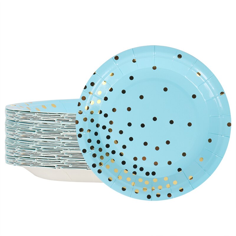 Blue Paper Plate Gold Dot Stamping Boy Birthday Pa... – Grandado