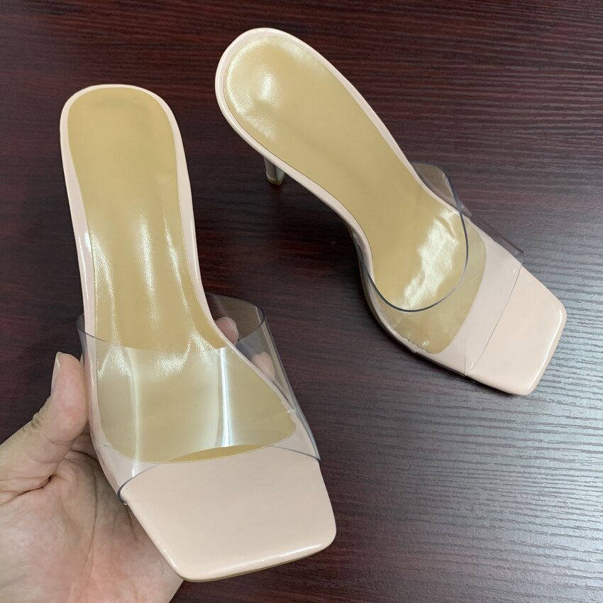 PVC Transparent Sandals Women Shoes Square Toe Sti... – Grandado