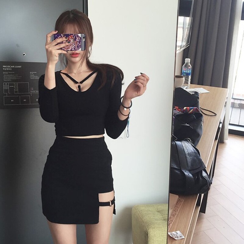 KLV Korean Style Black Package Hip Skirts Slit Irr... – Vicedeal