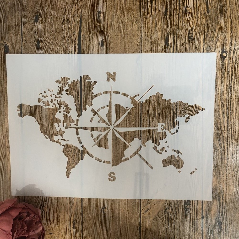 A4 29cm mapa del mundo brújula DIY capas plantilla... – Grandado