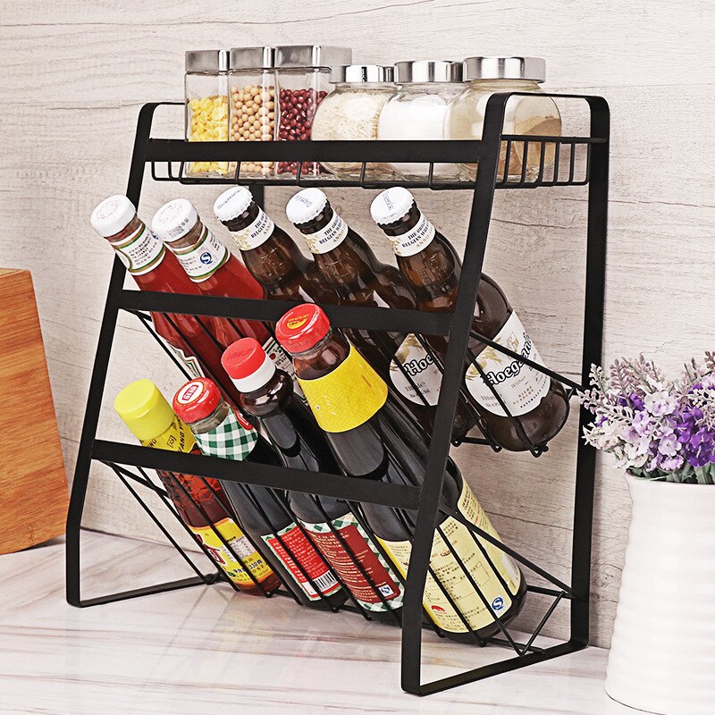 seasoning rack kitchen storage shelf black three l... – Grandado