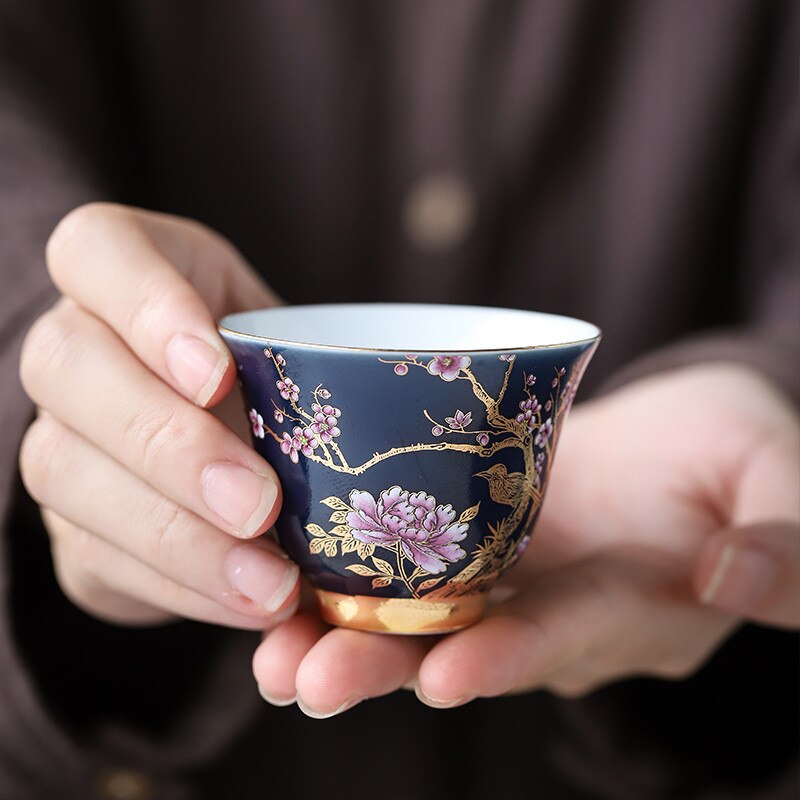 Ceramic Enamel Pastoral Tea Cup Porcelain Carved T... – Grandado