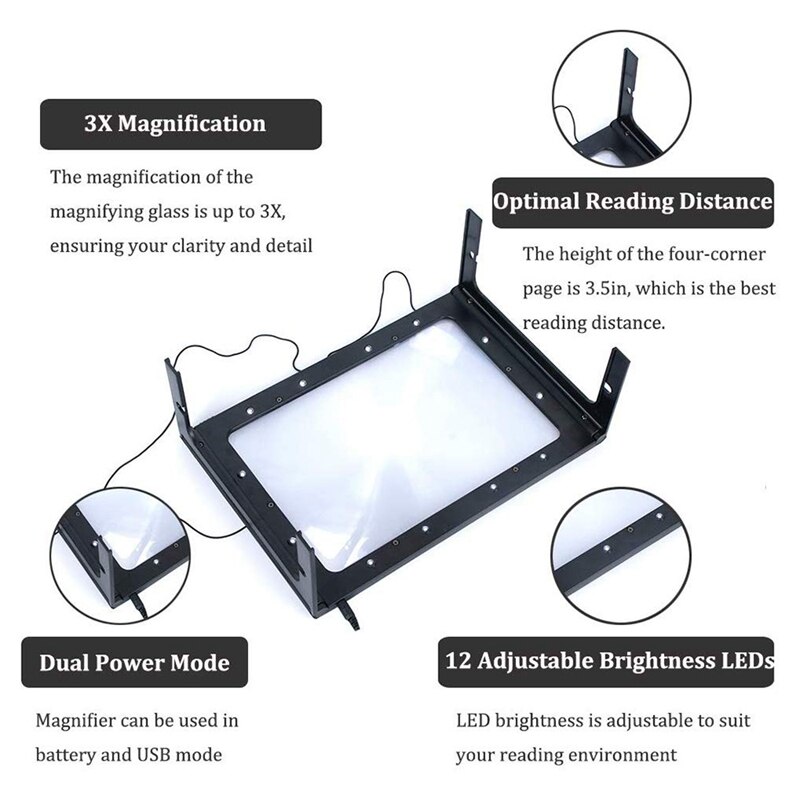 3X Full Page Magnifying Glass For Reading, Hands-F... – Grandado