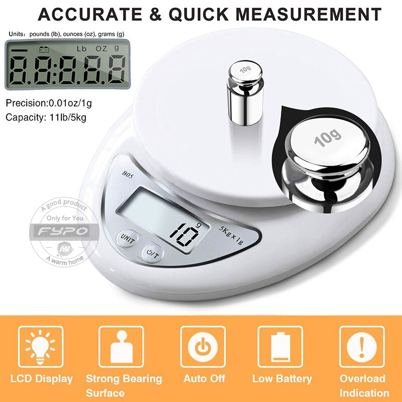 5kg/1g Kitchen Scales with Tray balance Cuisine Fo... – Grandado