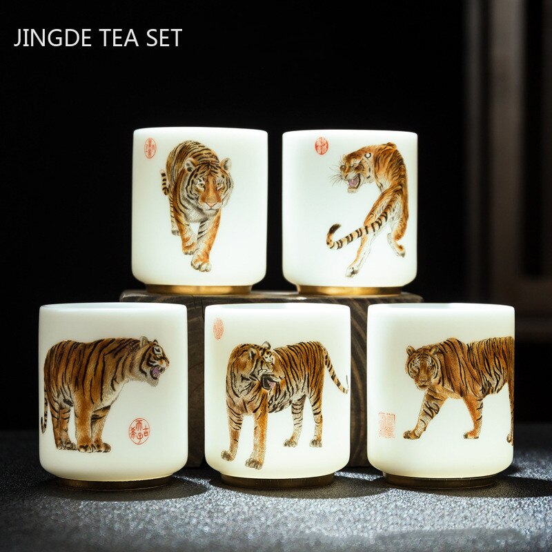 2Pcs Handmade Ceramic Teacup Home Tiger Pattern Si... – Grandado