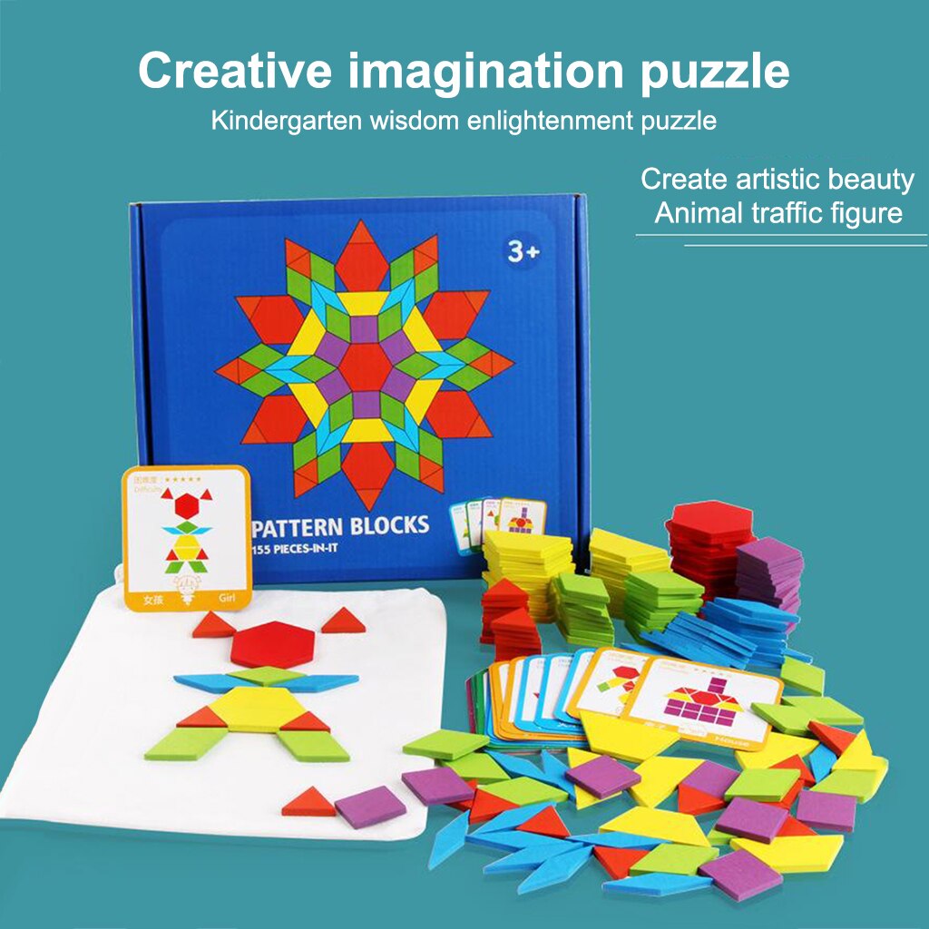 Houten Patroon Blokken Set Geometrische Vorm Puzze... – Vicedeal