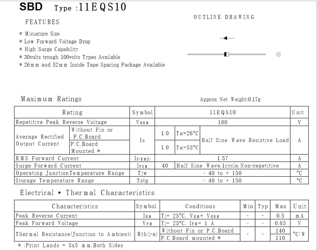 NIEC Low Forward Voltage Diode 11EQS10 1A 100V – Grandado