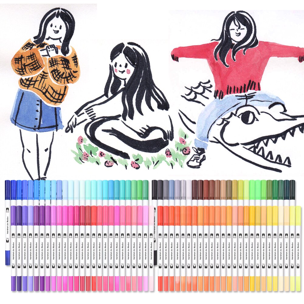 100 Colors Marker Pens - Dual Tip Brush Pens 1mm-2... – Grandado