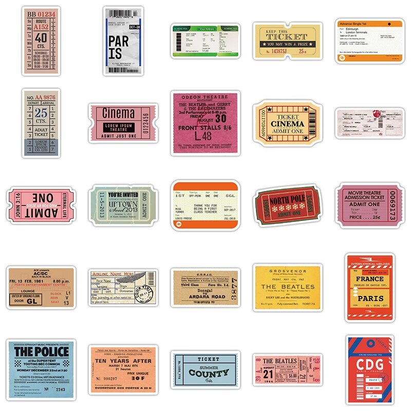 50Pcs Airline Boarding Pass Ticket Sticker Retro W... – Vicedeal