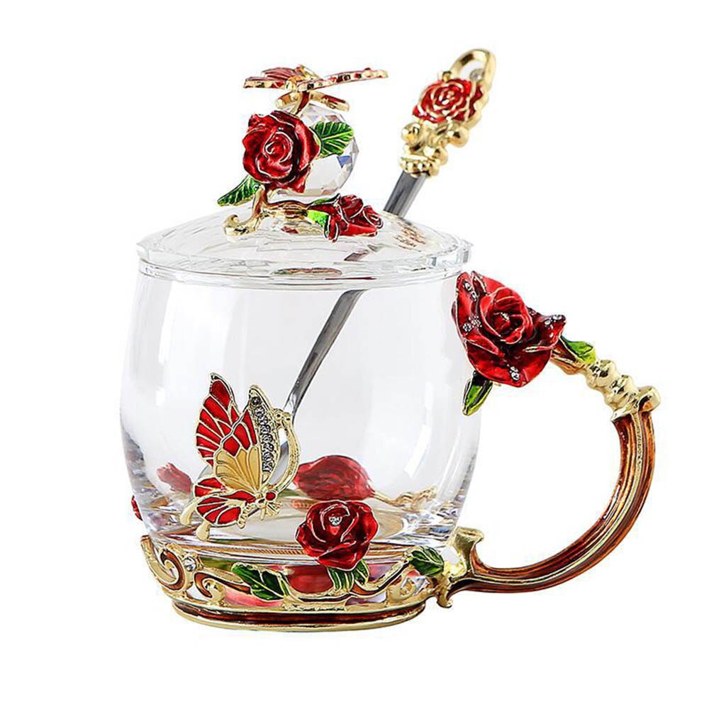 Red Blue Rose Enamel Water Cup Flower Tea Cup Tea ... – Grandado