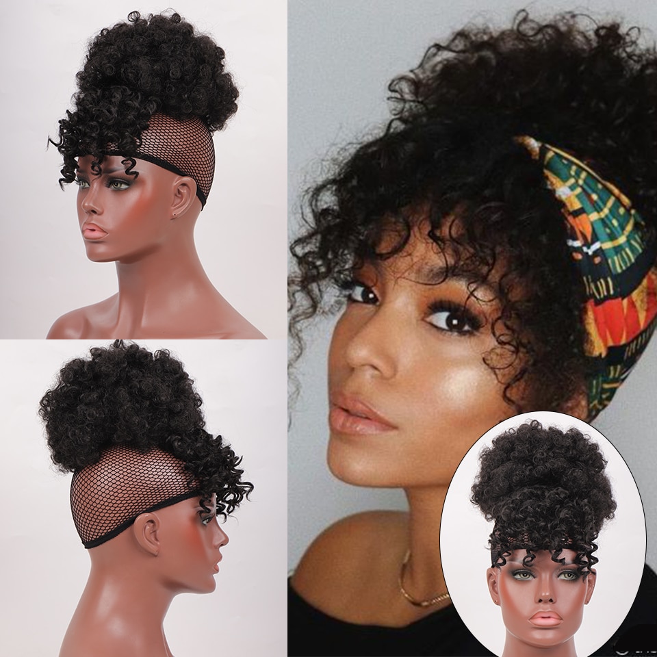 Lupu høj puff afro kinky krøllet chignon syntetisk... – Grandado