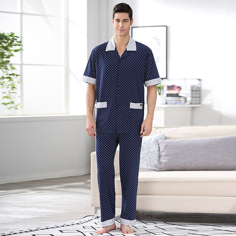 CherLemon Katoen Nachtkleding Heren Stip Donkerbla... – Vicedeal