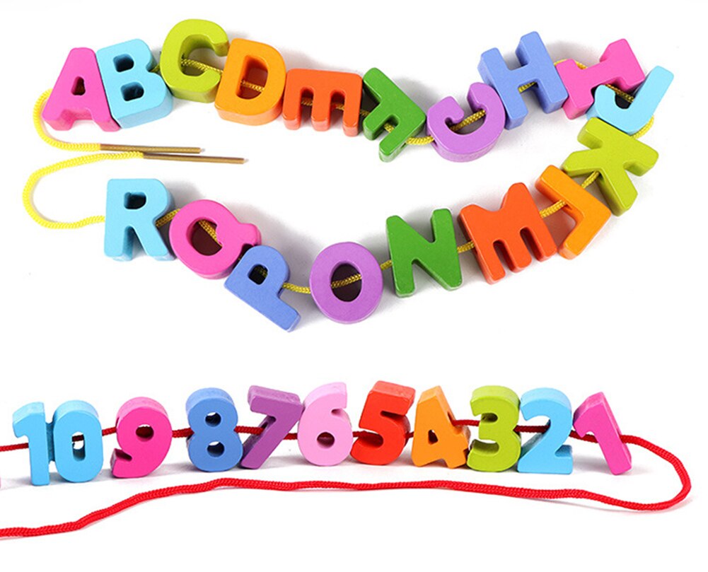 Alphabet ABC Numbers Wooden Puzzles Lacing Beads G... – Vicedeal