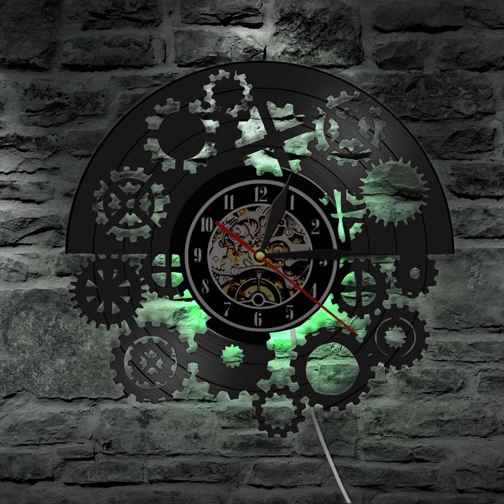 Gothic Steampunk Wall Clock Gears Black Vinyl Reco... – Vicedeal