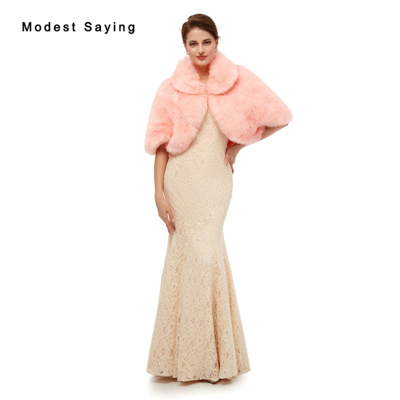 Pink Evening Party Faux Fur Shawls Wedding Prom La... – Grandado
