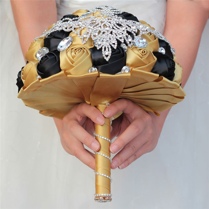 Gold and Black Wedding Bouquet for women Crystal B... – Vicedeal