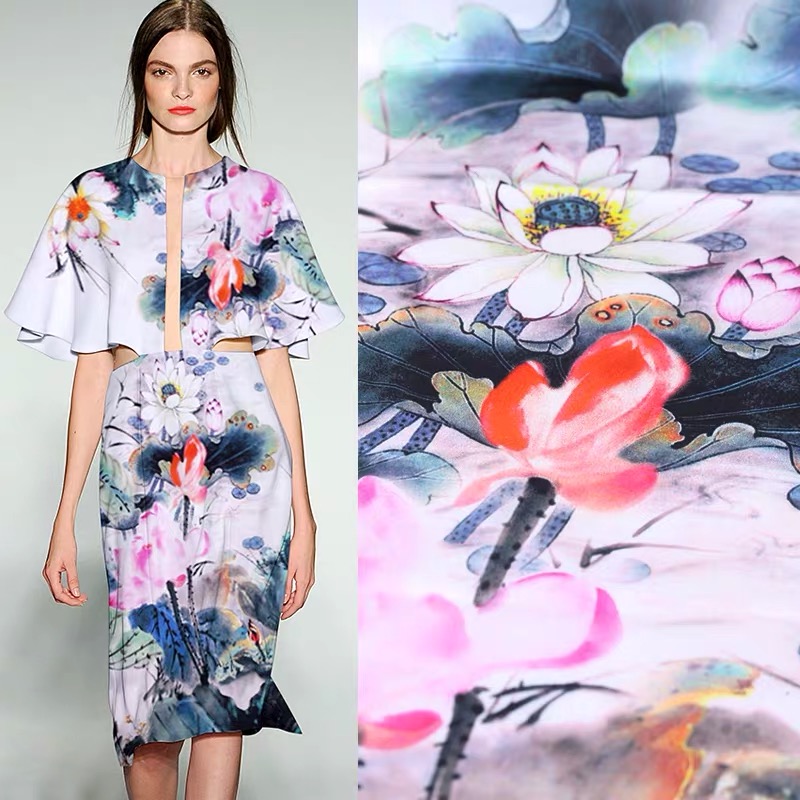 pure silk dress fabric tailor shop water lily fabr... – Grandado