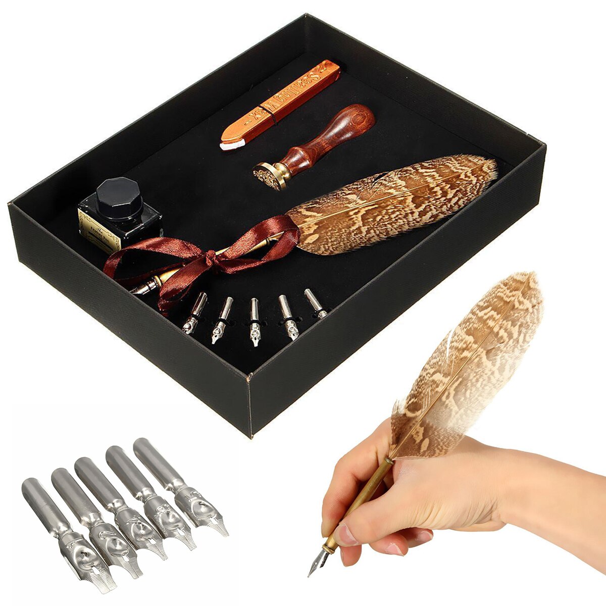 1 Set Antique Owl Feather Quill Dip Pen Writing In... – Vicedeal