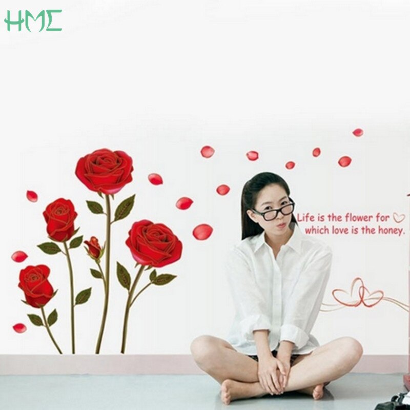 120x75cm Red Rose Wall Stickers Vinyl Wall Sticker... – Grandado