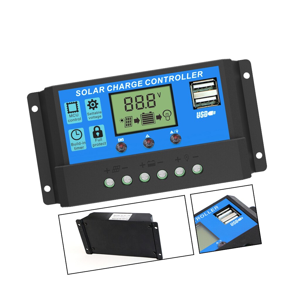 LCD 20A 12/24V PWM Solar Charge Controller 5V Dual... – Grandado