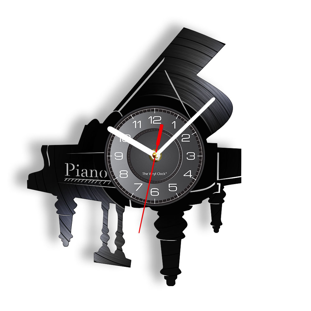 Piano Silhouette Wall Clock Made Of Real Vinyl Rec... – Grandado