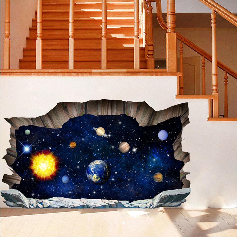 3D Outer Space Planets Wall Stickers Cosmic Wall D... – Grandado