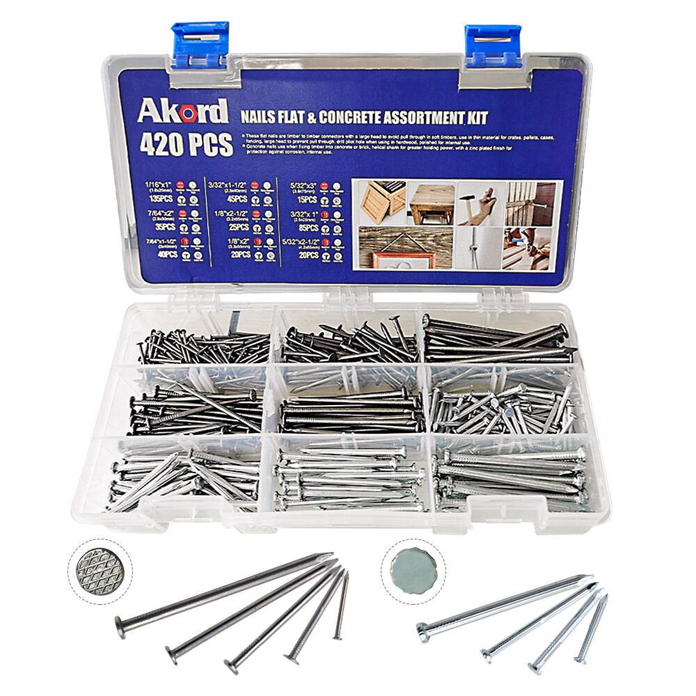 AKORD 420PCS Flat Nails Concrete Nails for Furnitu... – Grandado